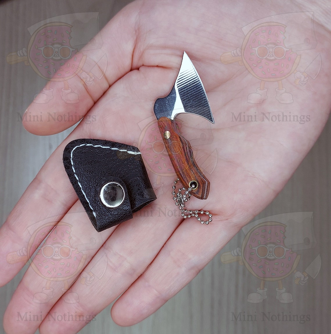 Miniature Steel Chopper Axe Knife Wooden Handle Pendant Keychain With ...