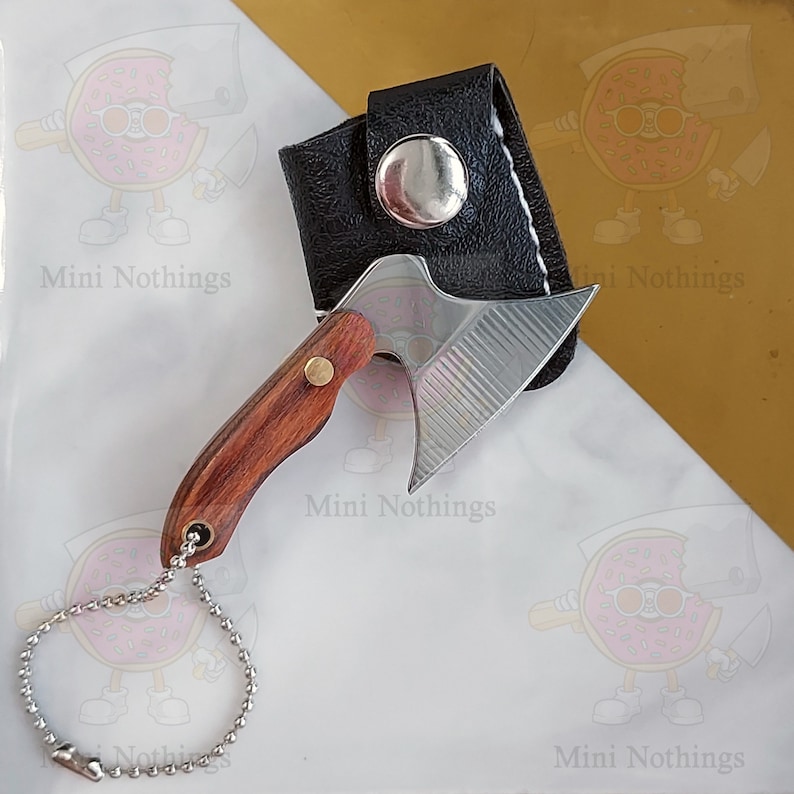 Miniature Steel Chopper Axe Knife Wooden Handle Pendant Keychain With ...