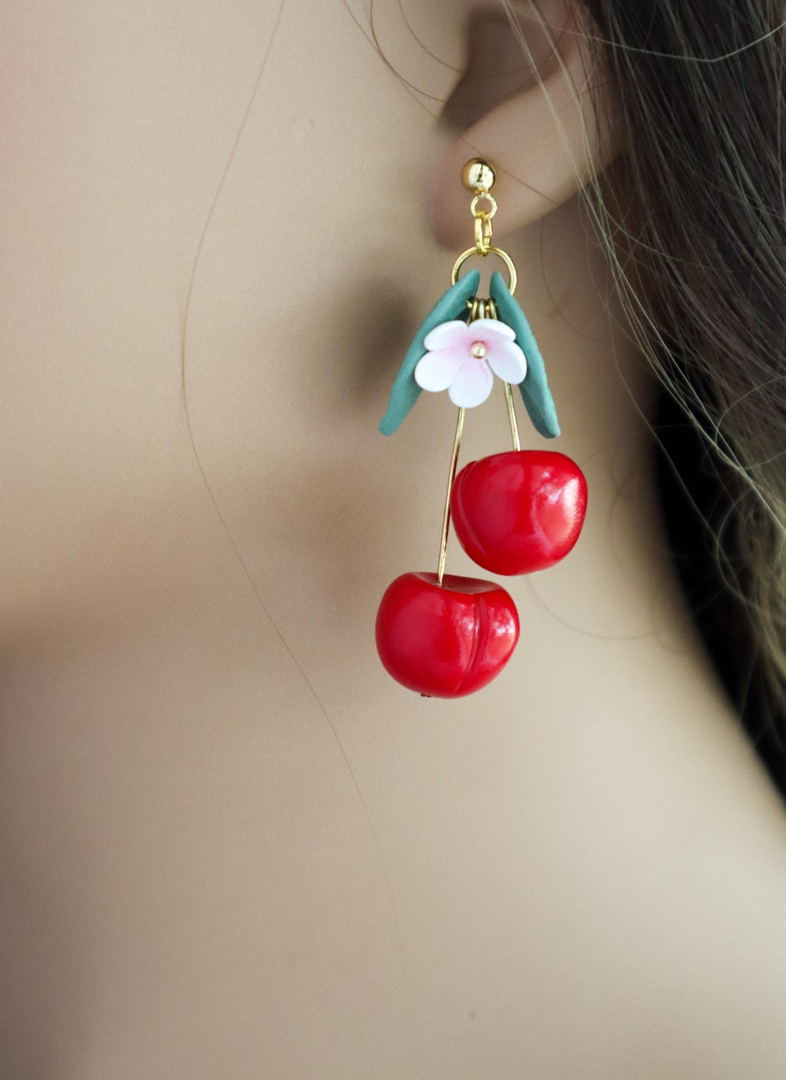 Cherry Polymer Clay Earrings: 18k Gold-plated Posts, Hypoallergenic - Etsy