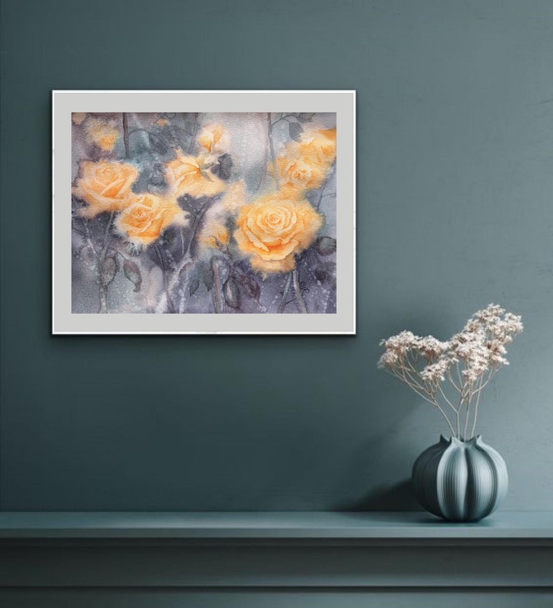 Original Rose Watercolor Painting Yellow Flowers Wall Art Floral ...