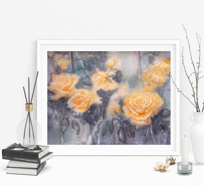 Original Rose Watercolor Painting Yellow Flowers Wall Art Floral ...