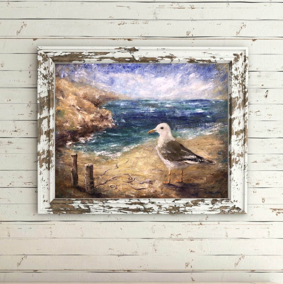 Beach Oil Painting Seagull Painting Seascape Painting Original Sea ...