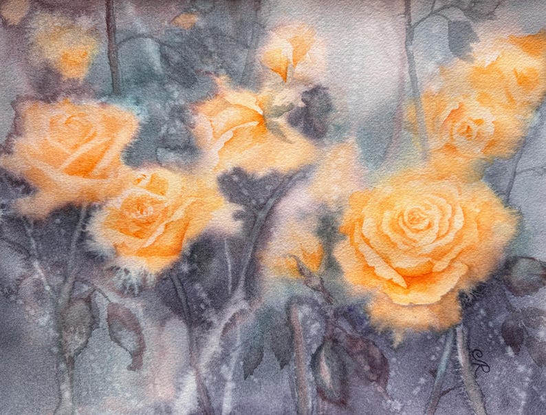 Original Rose Watercolor Painting Yellow Flowers Wall Art Floral ...
