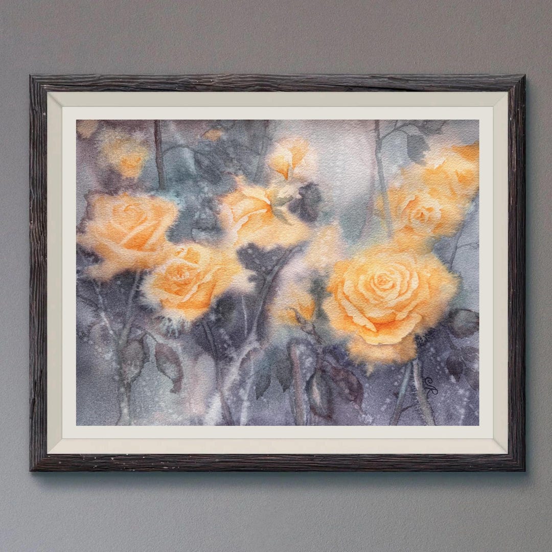 Original Rose Watercolor Painting Yellow Flowers Wall Art Floral ...