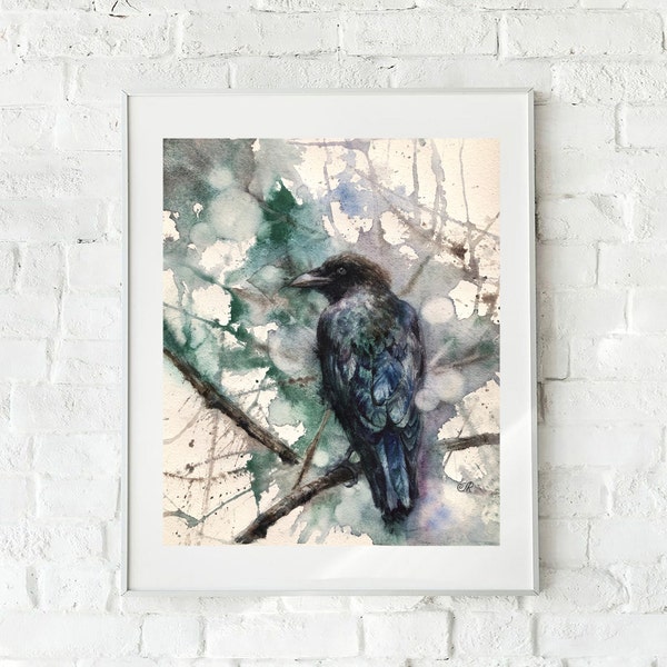 Raven Watercolor - Etsy