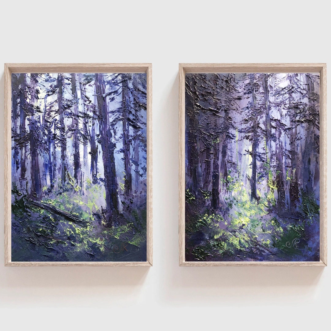 Forest Original Oil Painting Set of 2 Small Landscape Trees Painting ...