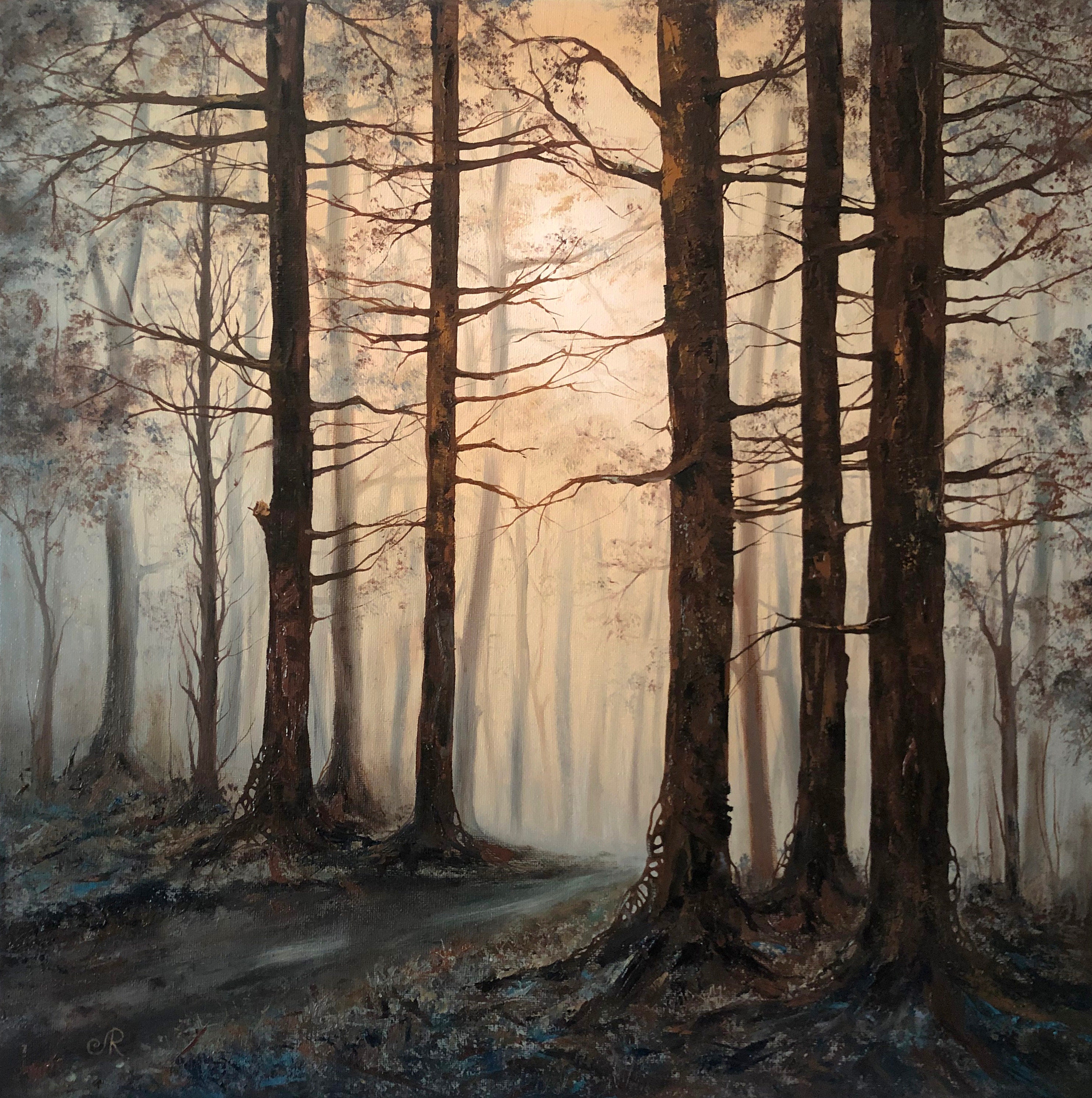 Forest Painting Original Foggy Forest Wall Art Landscape Artwork Canvas ...