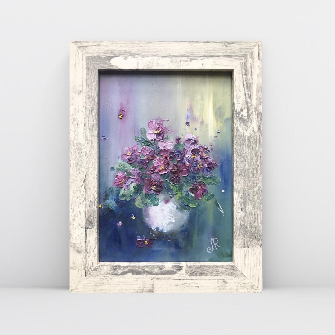 Violets Original Painting Flowers Oil Painting Small Floral Art Bouquet ...