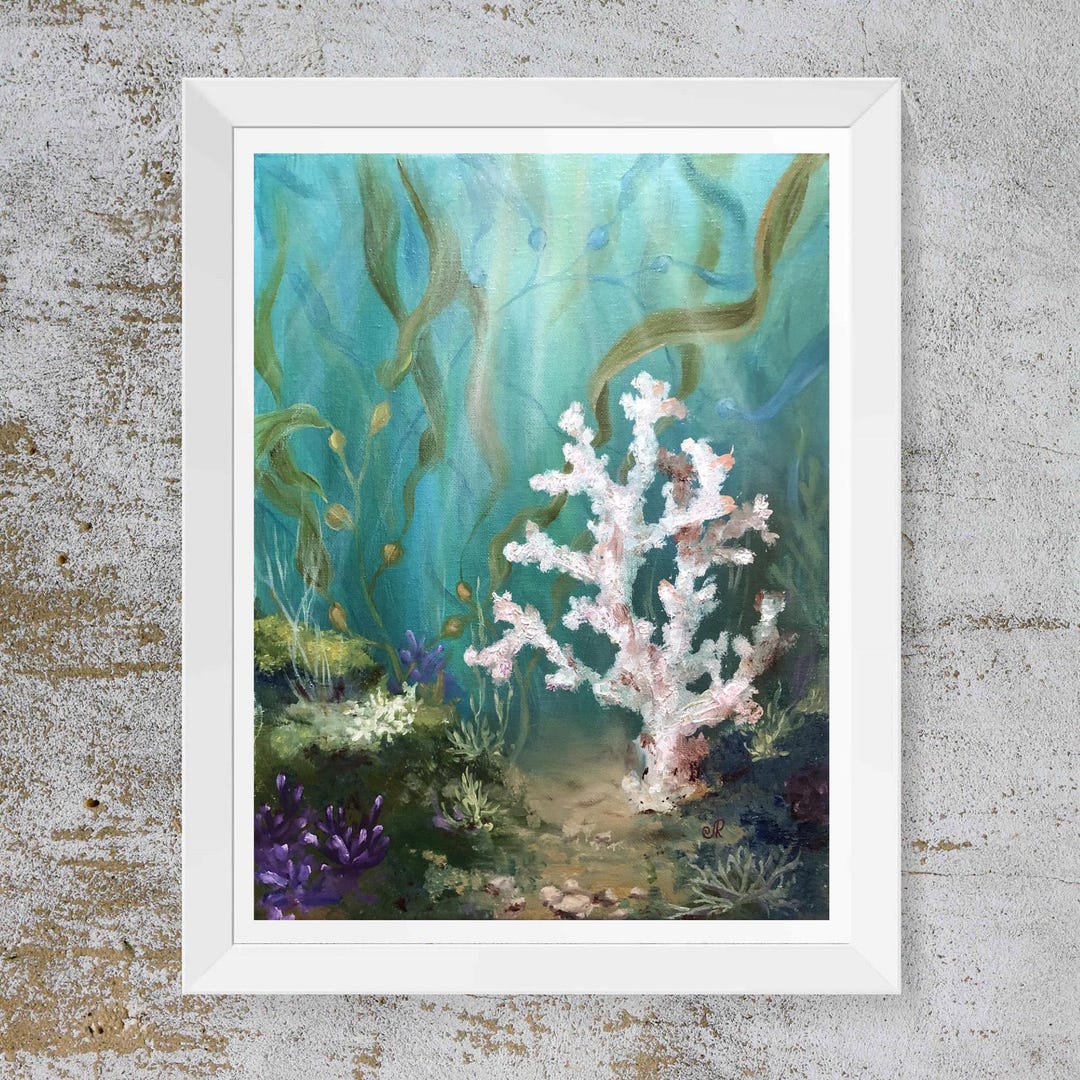 Original Coral Reef Oil Painting Underwater Art Ocean Wall Art Marine ...