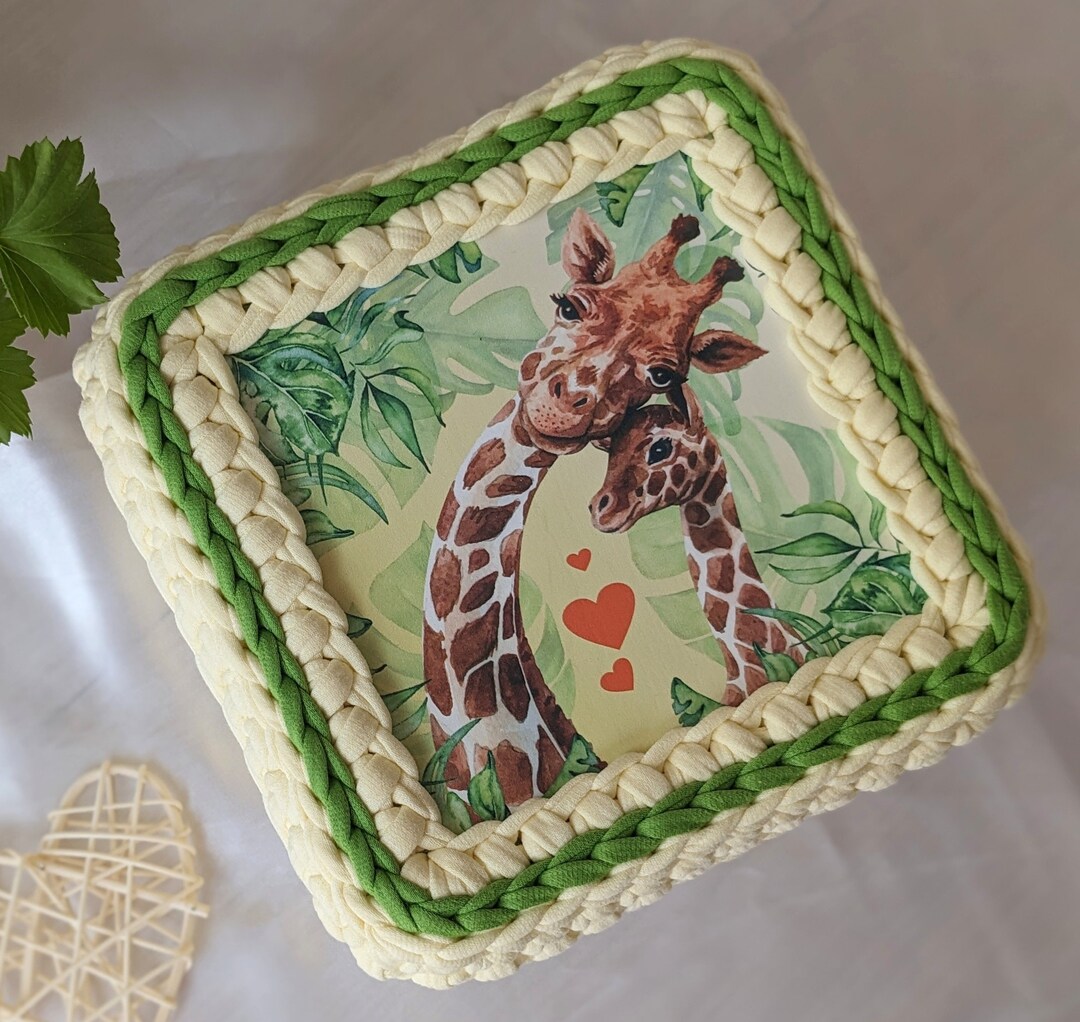 Baby Memory Box With Giraffes, Yellow Crochet Storage Box for Kids, New ...