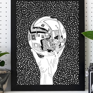 Escher Art Print, Self Portrait on a Sphere, Wall Decoration, Handmade ...