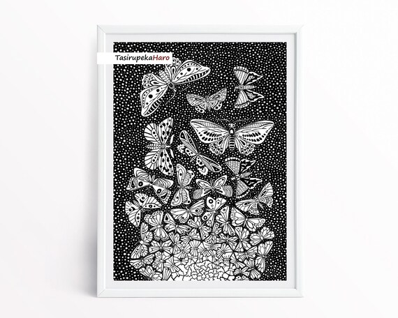 Escher Tessellation of Butterflies Home Decor Black Ink - Etsy