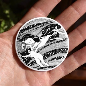 Gustav Klimt Button Badge, Fish Blood Pin, Naked Woman Mermaids, Siren ...