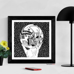 Escher Art Print, Self Portrait on a Sphere, Wall Decoration, Handmade ...