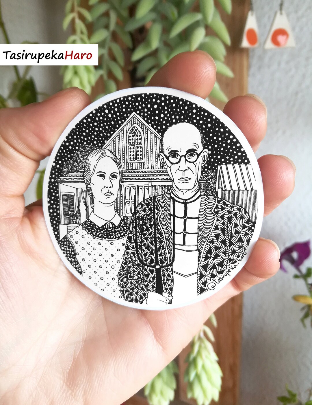 American Gothic Sticker, Grandparents Couple Decal, Farmer and Wife ...