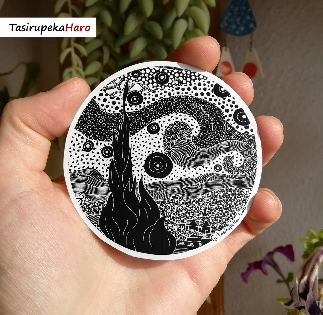 Van Gogh's Starry Night Sticker, Mini Art Decor, Waterproof Sticker ...