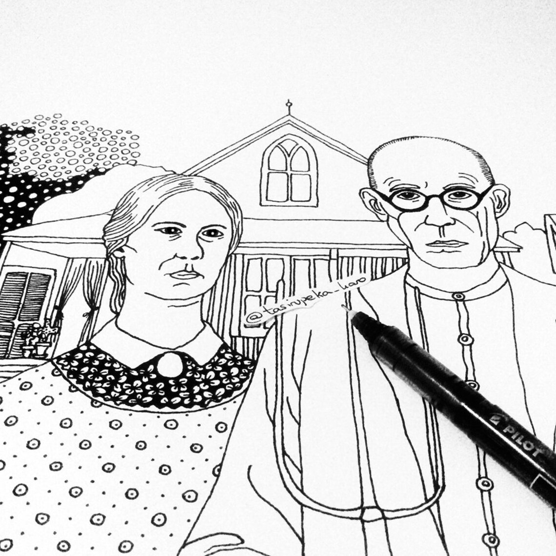 American Gothic Sticker Grandparents Couple Decal Farmer and - Etsy