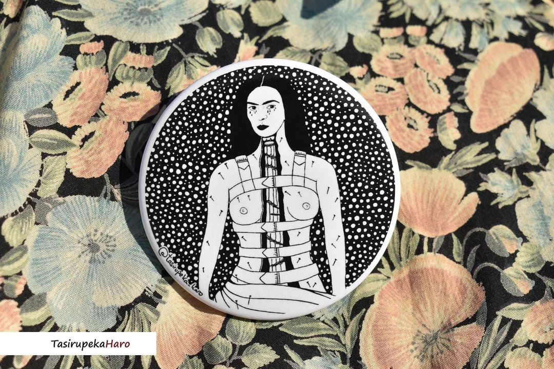 Frida Kahlo Broken Column Button Badge, Feminist Drawing Famous ...