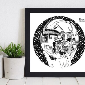 Escher Art Print, Self Portrait on a Sphere, Wall Decoration, Handmade ...
