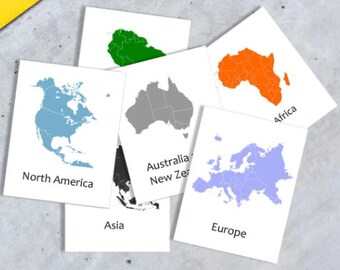 Continents Flash Cards - Etsy