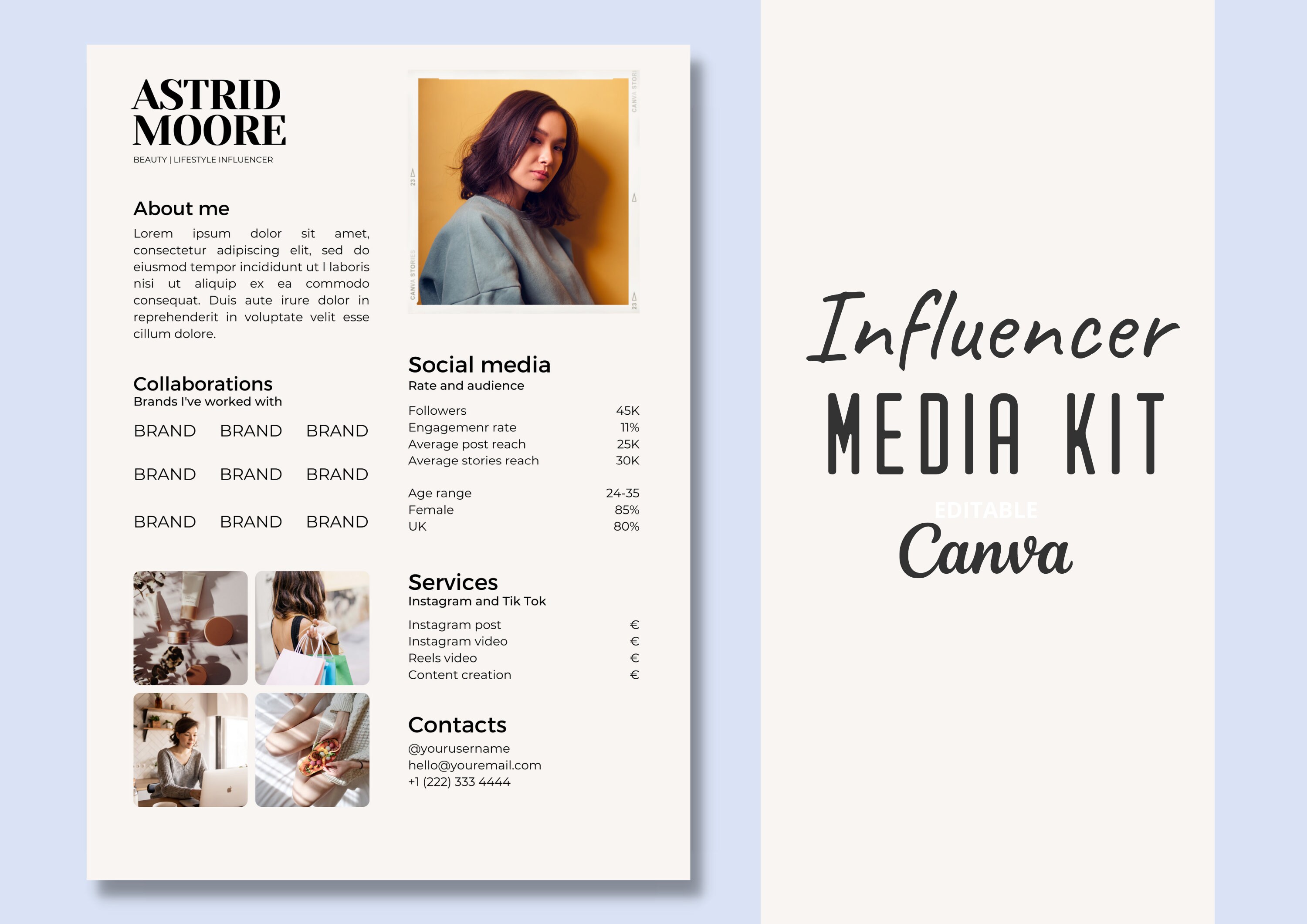 Influencer Media Kit One Page, Media Kit Template, Media Kit Canva ...
