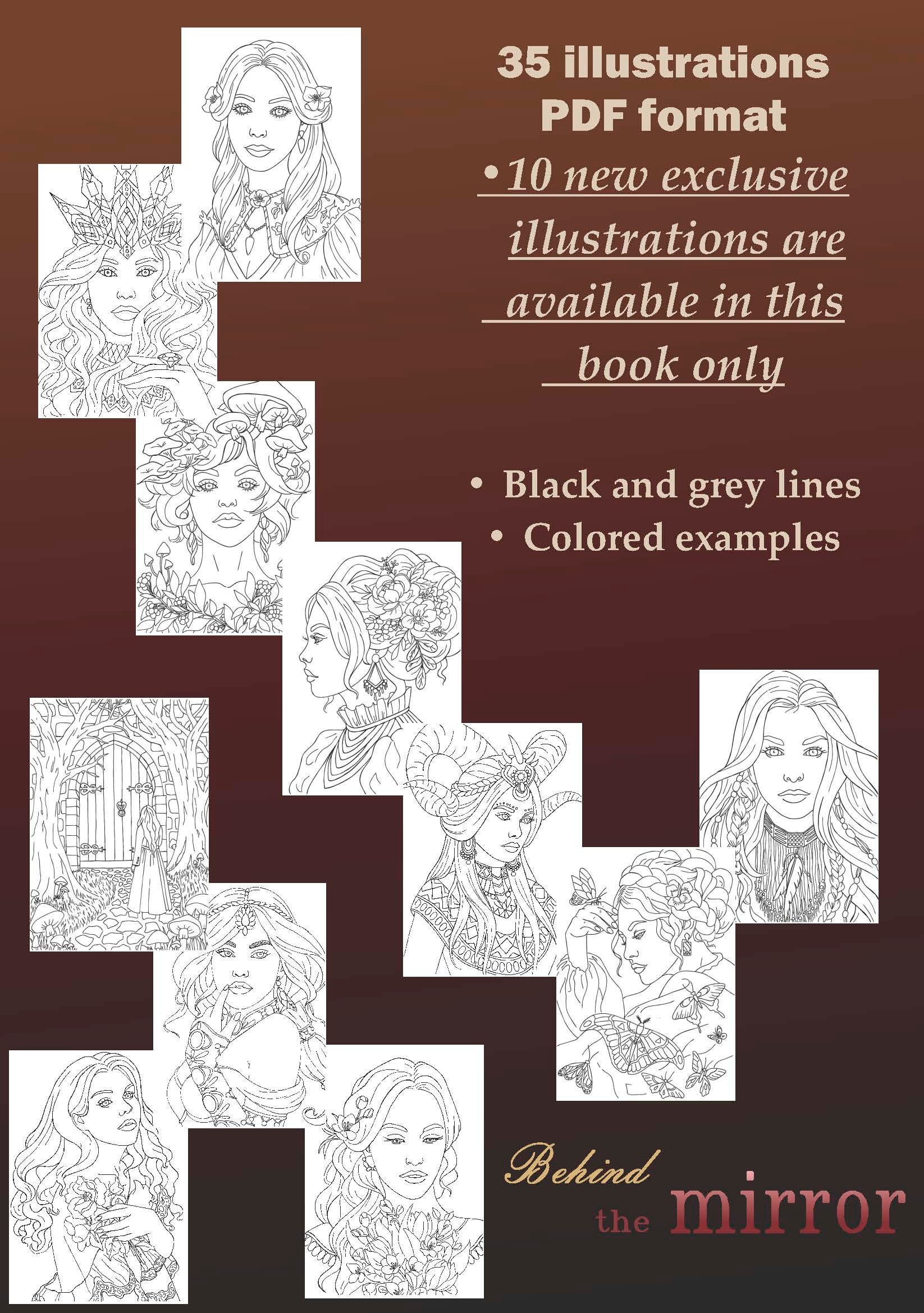 Behind the Mirror PDF Coloring Book Hand Drawn Line Art - Etsy