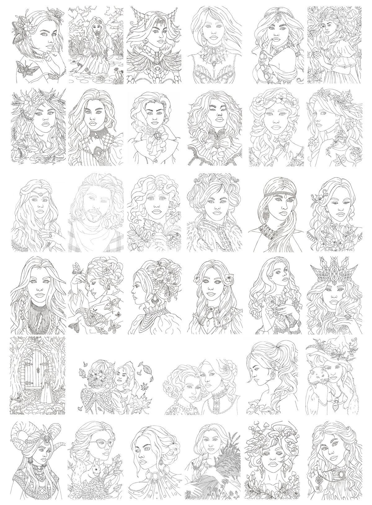 Behind the Mirror PDF Coloring Book Hand Drawn Line Art - Etsy