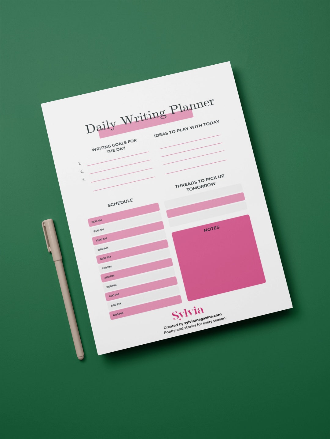 Printable Daily Writing Planner A4 Pink by Sylvia Magazine - Etsy