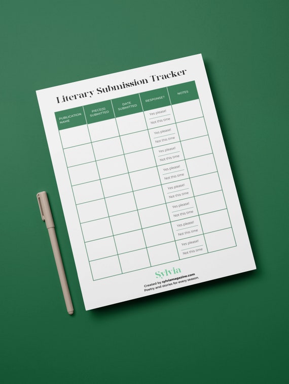 Printable Literary Submission Tracker A5 Green by Sylvia | Etsy