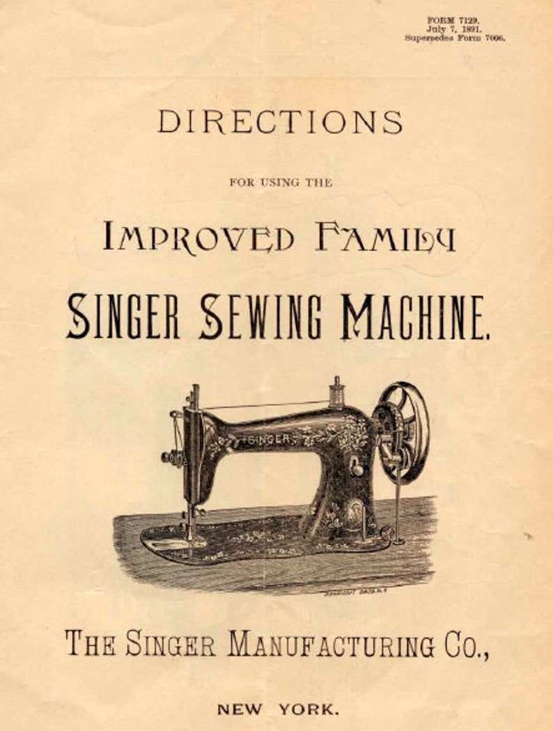 Singer Improved Family Sewing Machine Manual (PDF Download) - Etsy