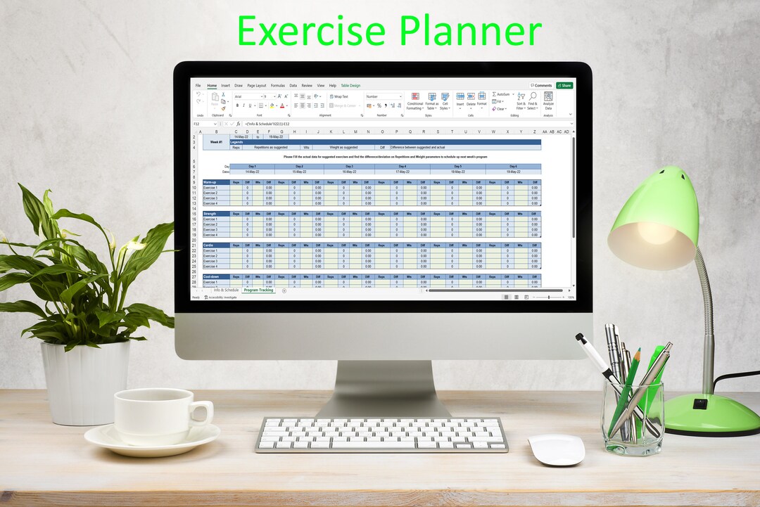 Exercise Planner Excel Sheet Template - Etsy