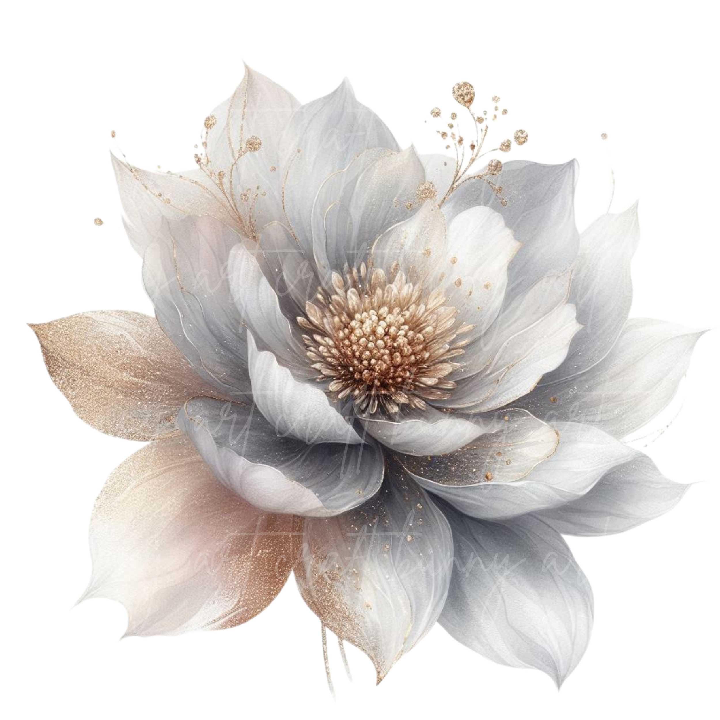 Abstract Silver Flowers Clipart Bundle: Watercolor Floral Pngs (digital ...