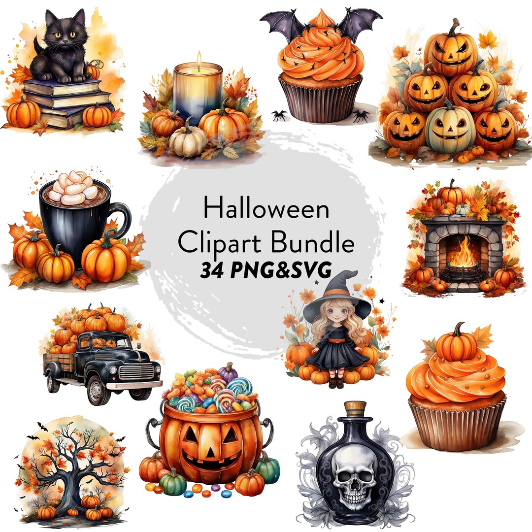 Halloween Clipart Bundle: Spooky PNG SVG Designs (digital Download) - Etsy