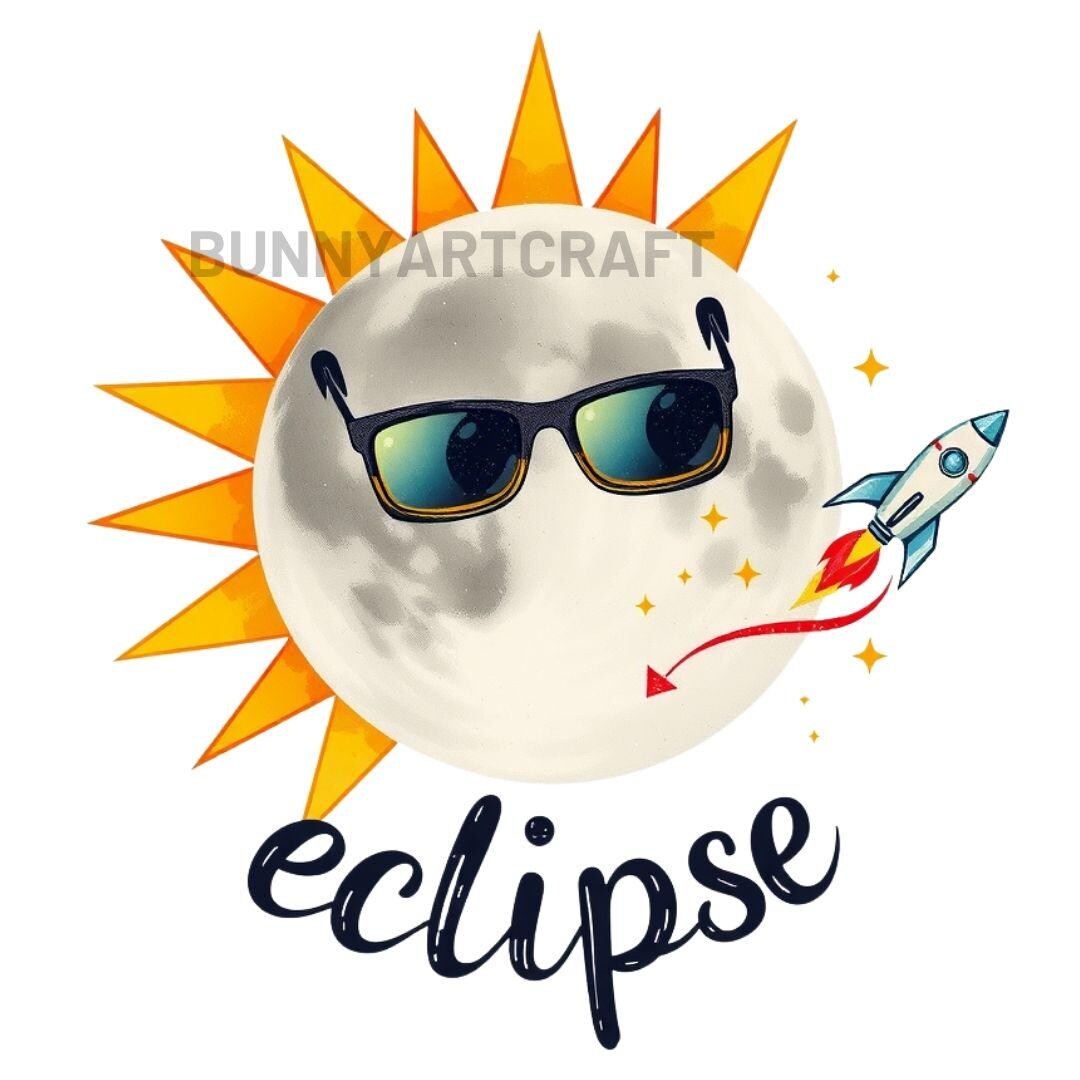 Cool Eclipse Digital Design, Sun and Moon Clipart Funny Printable ...