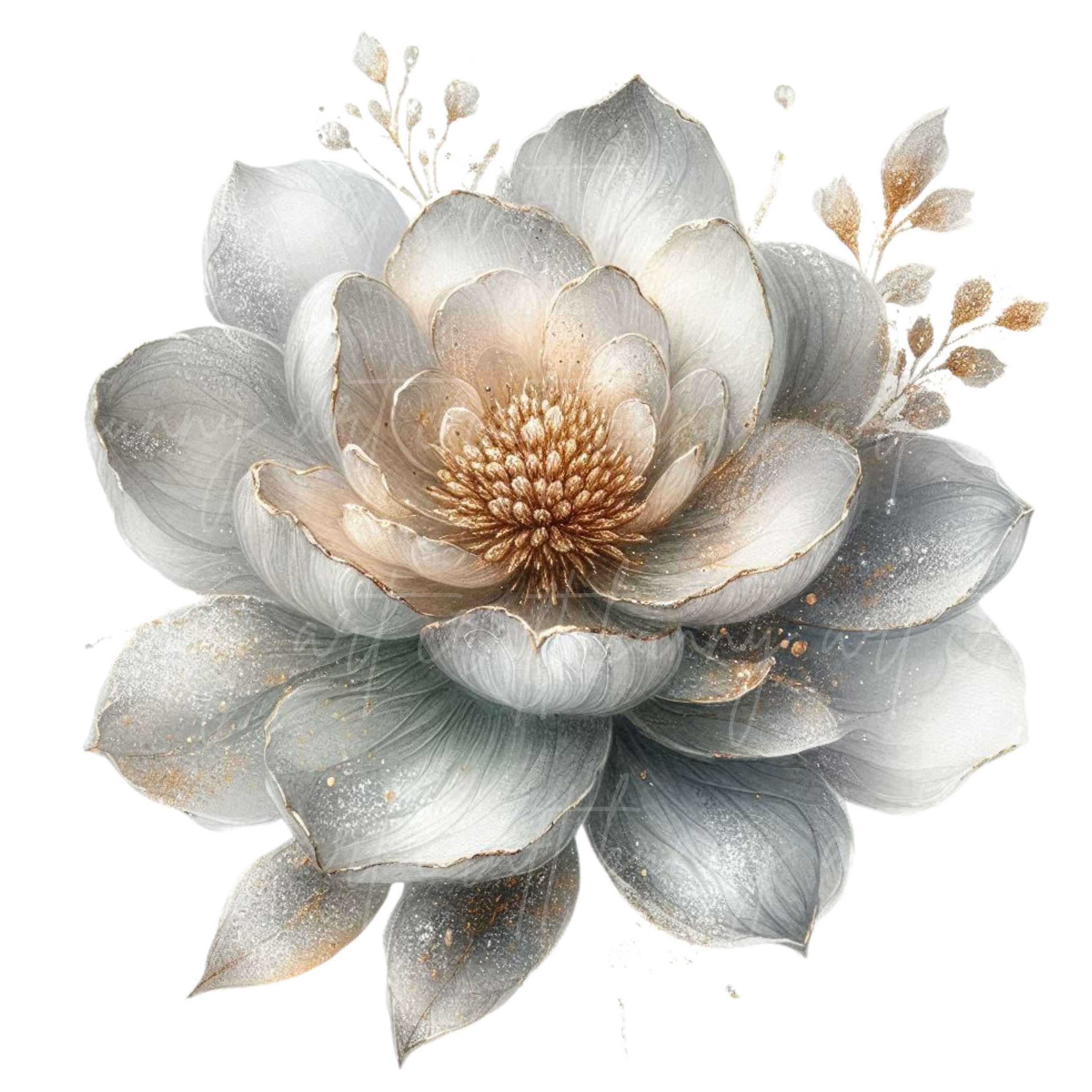 Abstract Silver Flowers Clipart Bundle: Watercolor Floral Pngs (digital ...