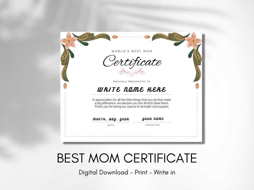 Worlds Best Mom Certificate, Mothers Day, Gift From Adults, Children ...