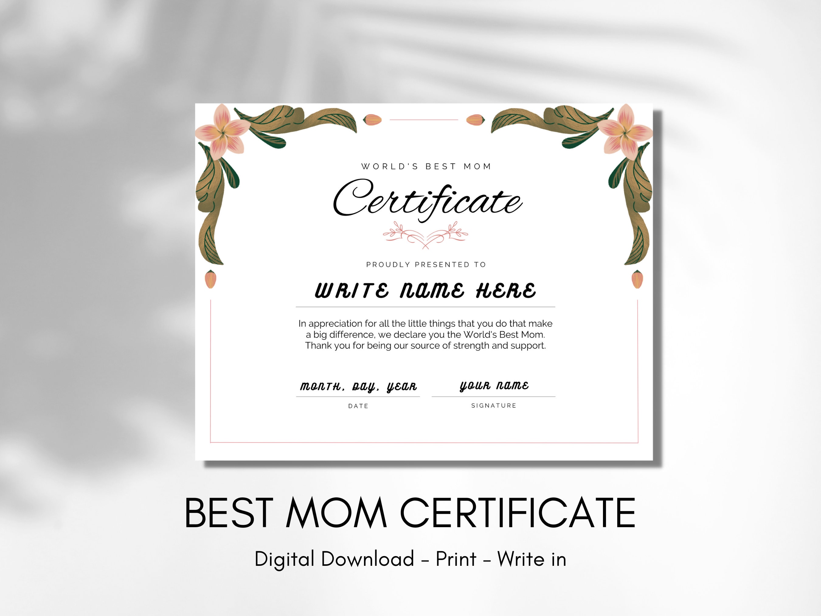 Worlds Best Mom Certificate, Mothers Day, Gift From Adults, Children ...