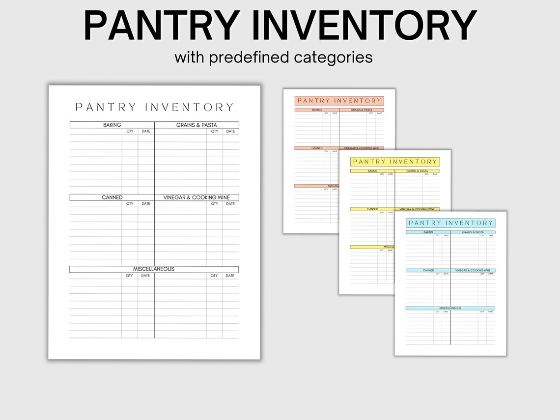 Pantry Inventory List, Tracker, Log, Food Supply, Kitchen and Home ...
