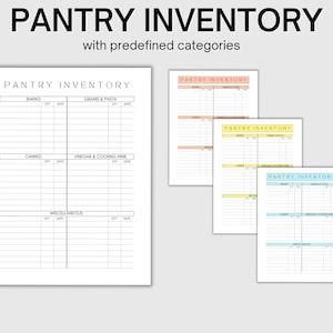 Pantry Inventory List, Tracker, Log, Food Supply, Kitchen and Home ...