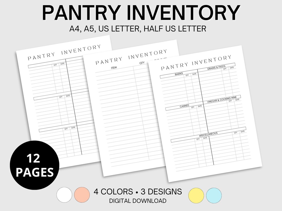 Pantry Inventory List, Tracker, Log, Food Supply, Kitchen and Home ...