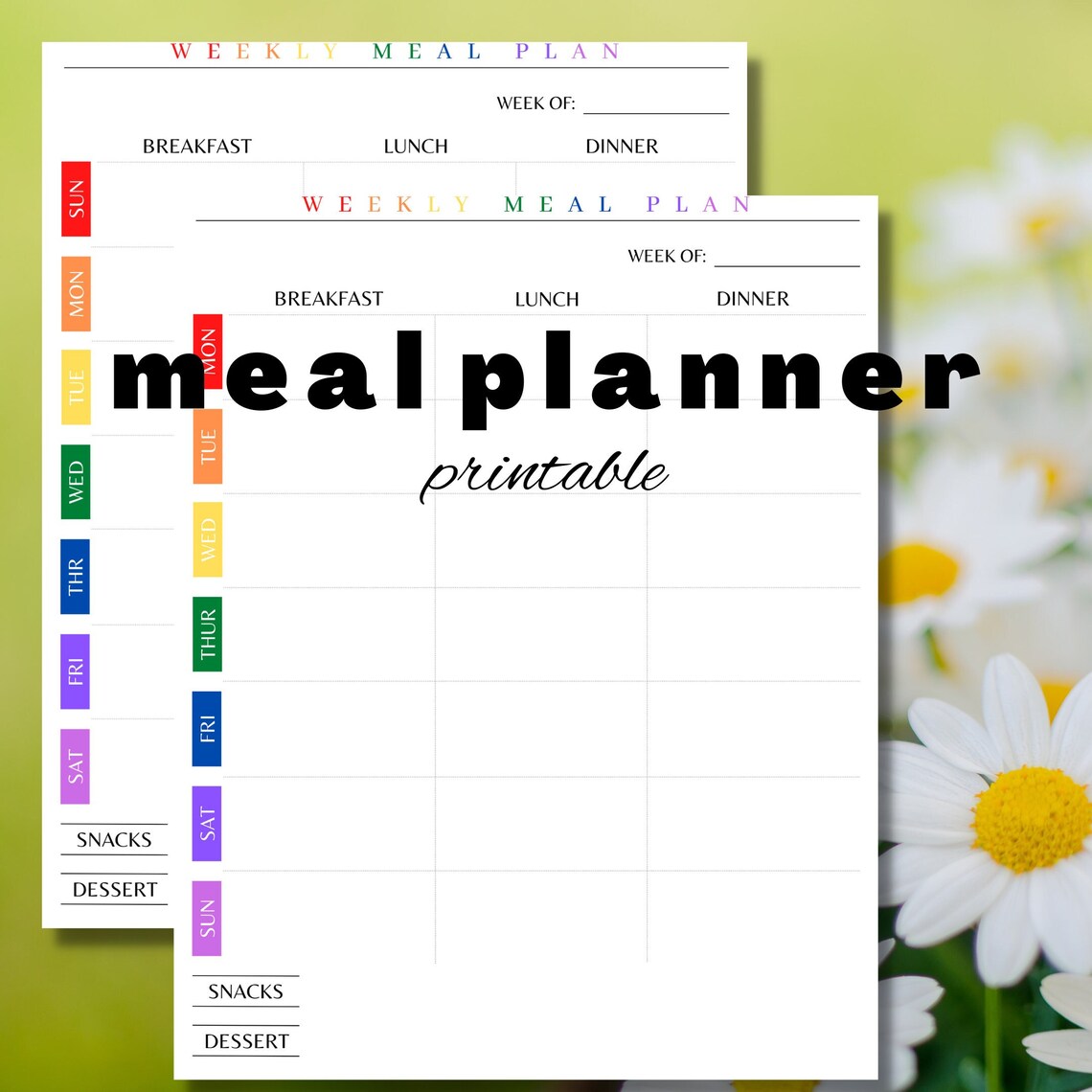 Weekly Meal Planner Chart Color Home and Kitchen - Etsy