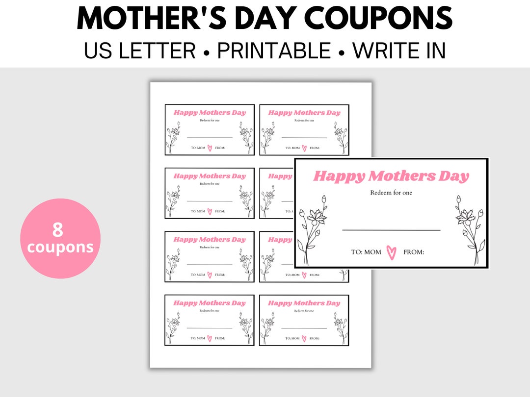 Mothers Day Coupons, Personalized Gift for Mom, Gift From Daughter, Son ...