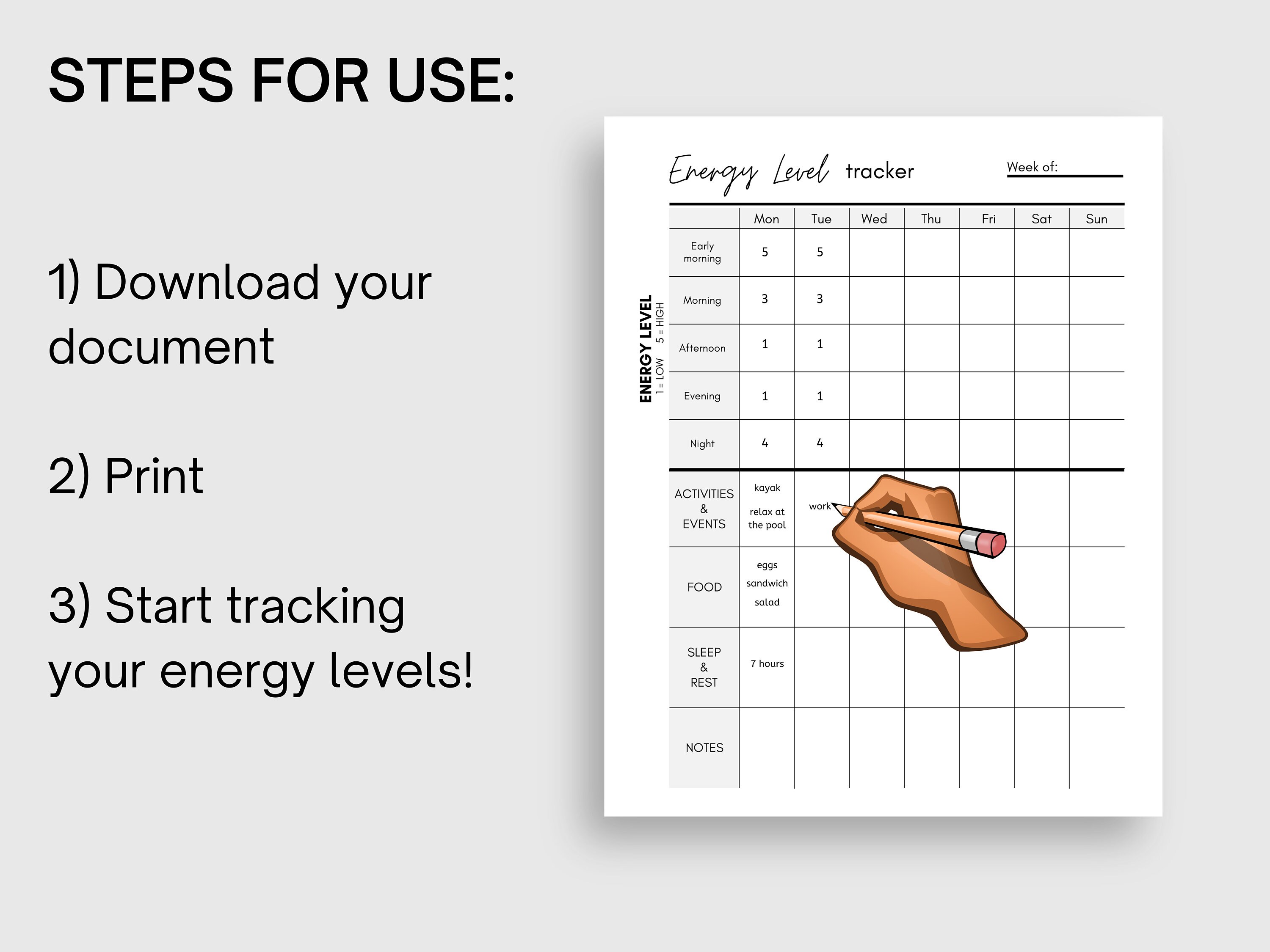 Energy Level Tracker With Activity and Event, Food, and Sleep Log ...