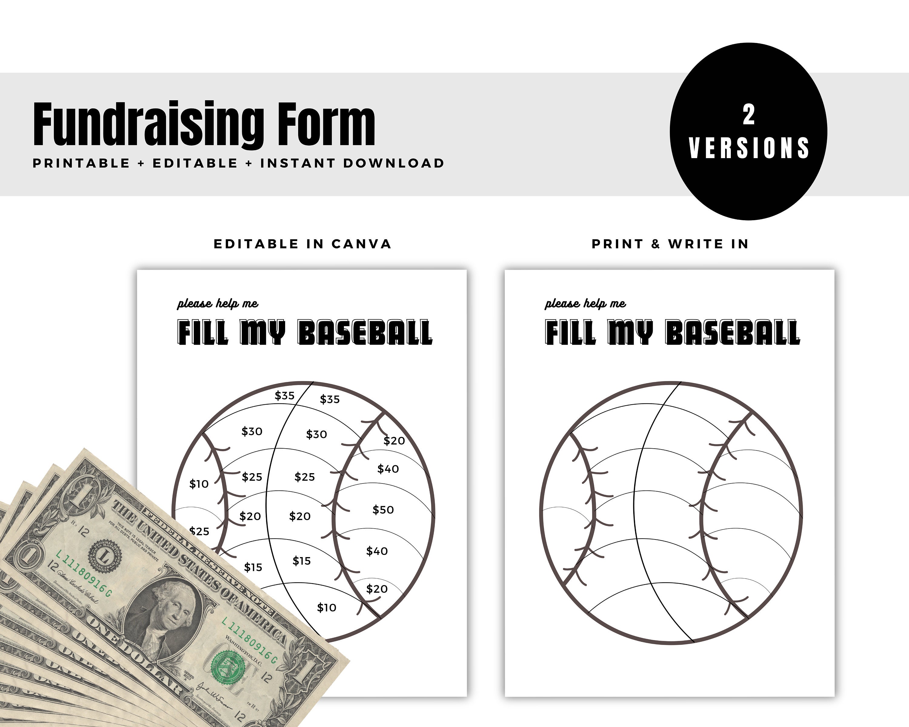 Baseball Fundraiser, Fill My Baseball With Fundraiser Tracker for ...