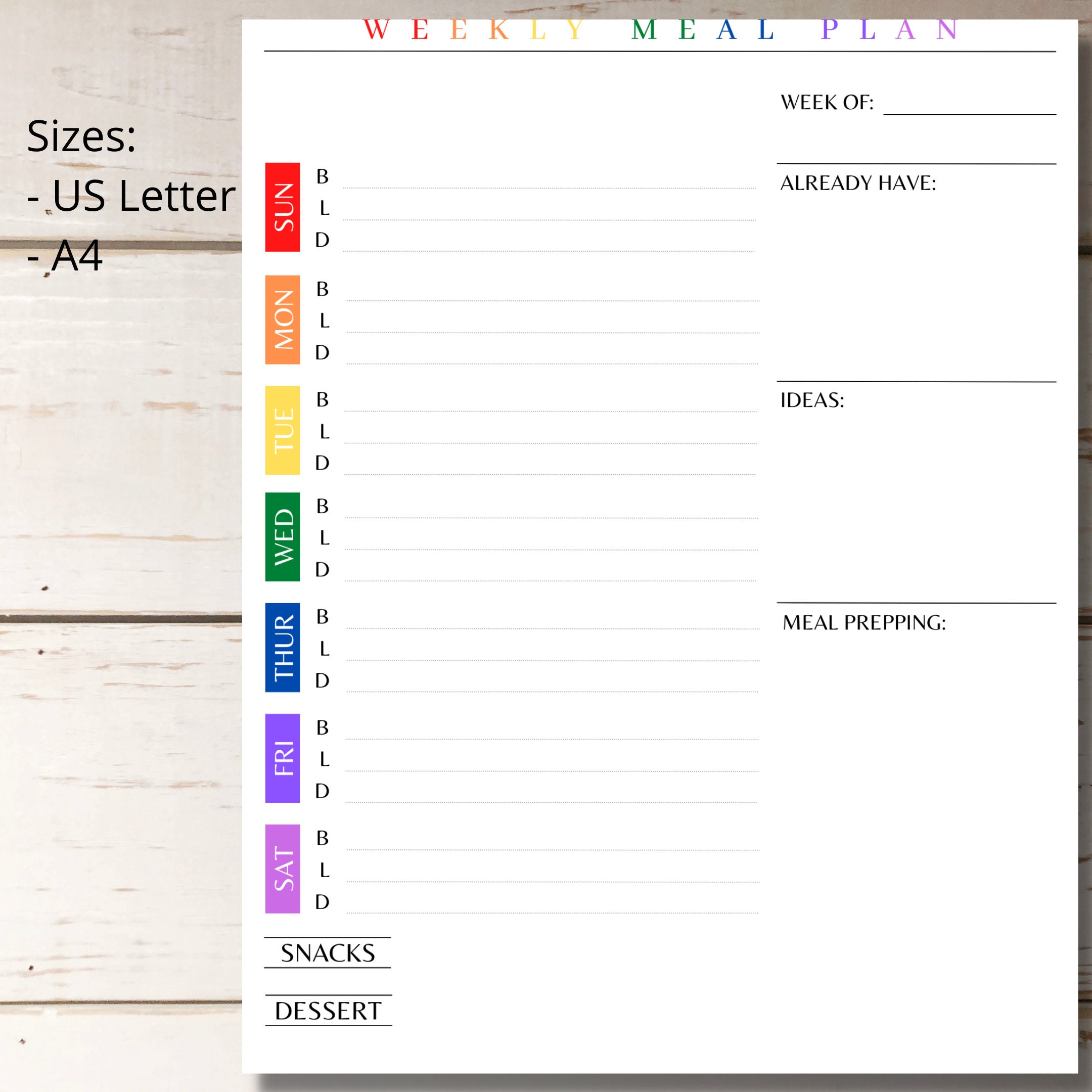 Weekly Meal Planner Printable Color Meal Prepping Home and Kitchen ...