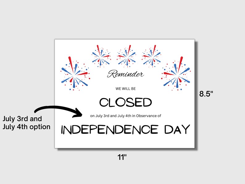Closed for 4th of July Sign, Independence Day Sign for Retail ...