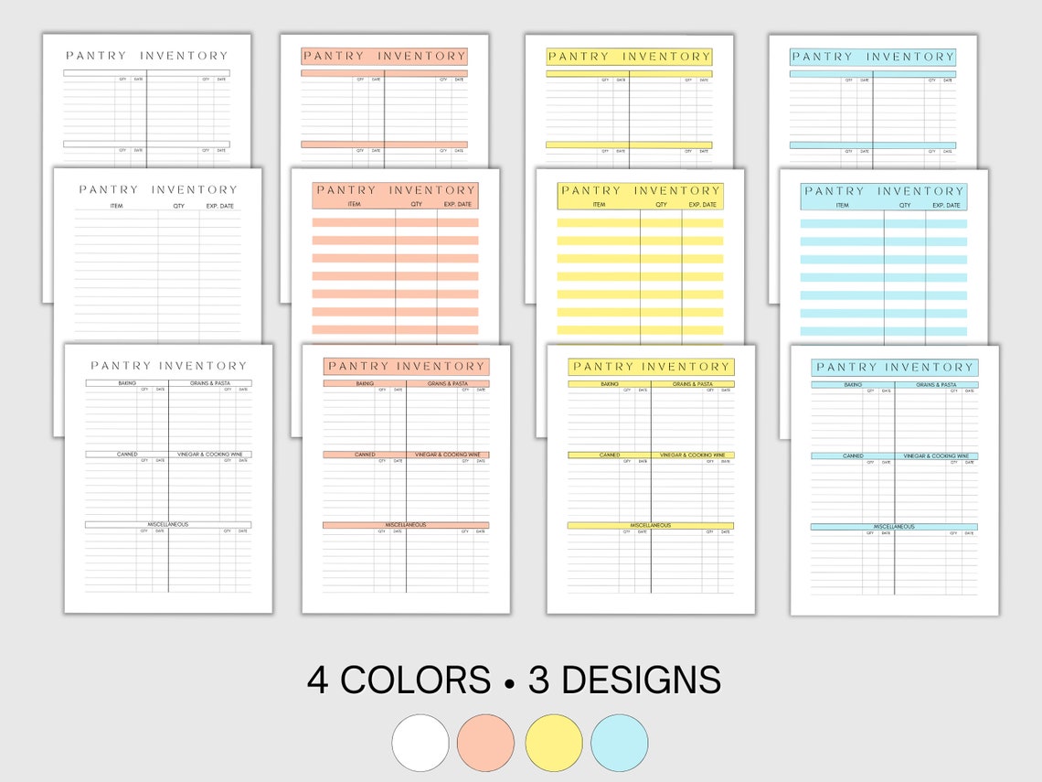 Pantry Inventory List, Tracker, Log, Food Supply, Kitchen and Home ...