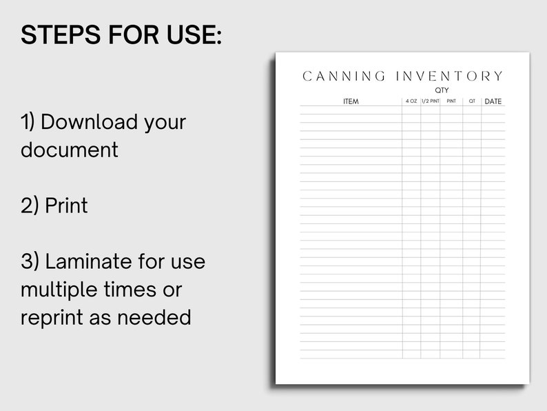 Canning Inventory List, Tracker, Log, Journal, Kitchen and Home ...
