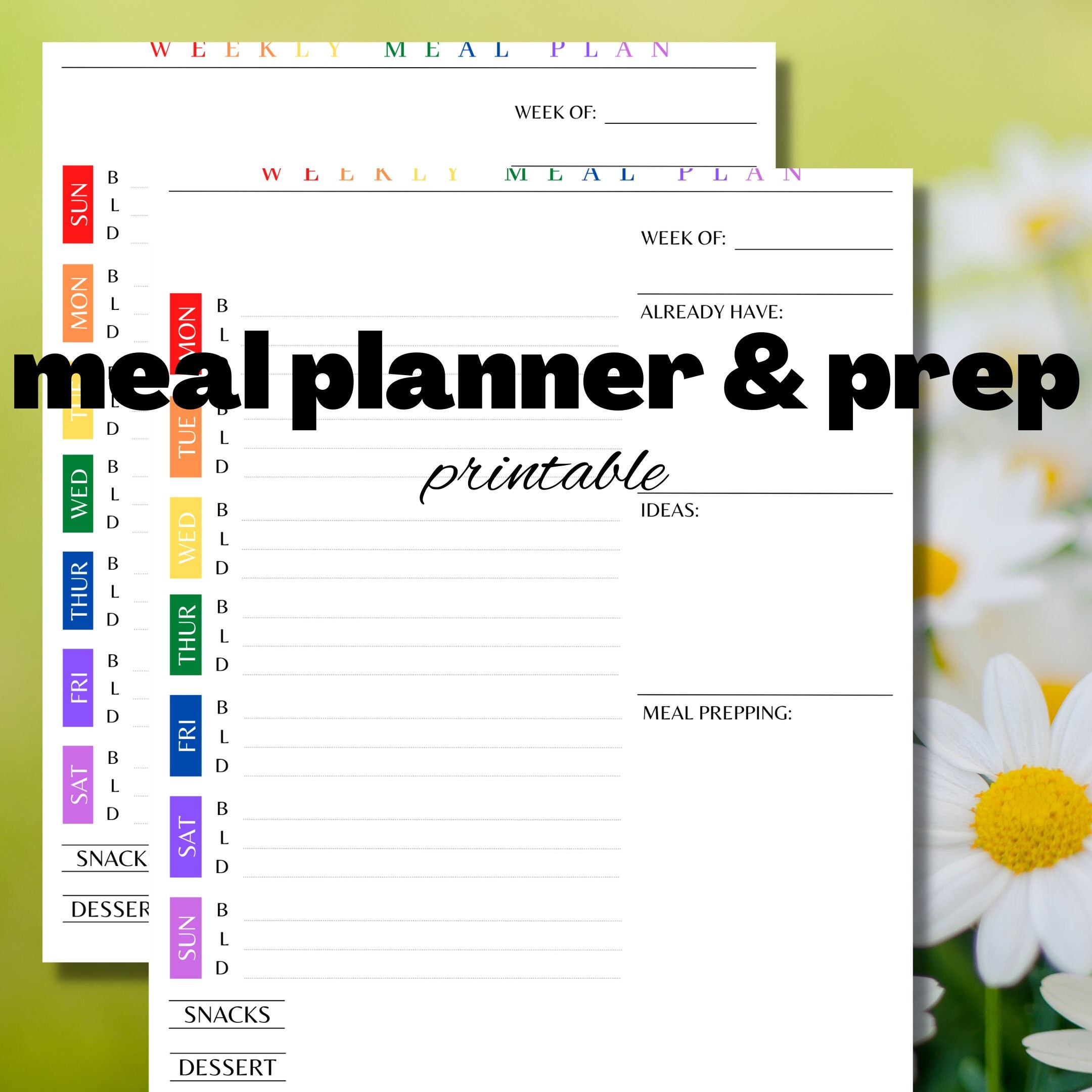 Weekly Meal Planner Printable Color Meal Prepping Home and Kitchen ...