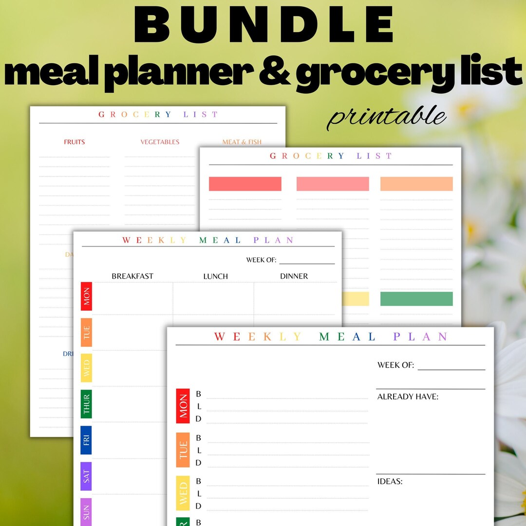 BUNDLE Weekly Meal Planner and Shopping List | Color | Meal Prepping ...